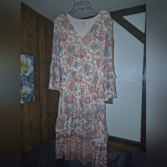 Reba | Dresses | Floral Maxi Dress In Blue And Brown | Poshmark
